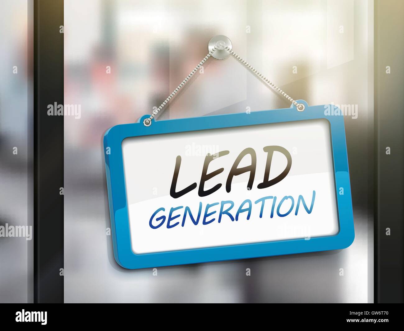lead generation hanging sign, 3D illustration isolated on office glass ...