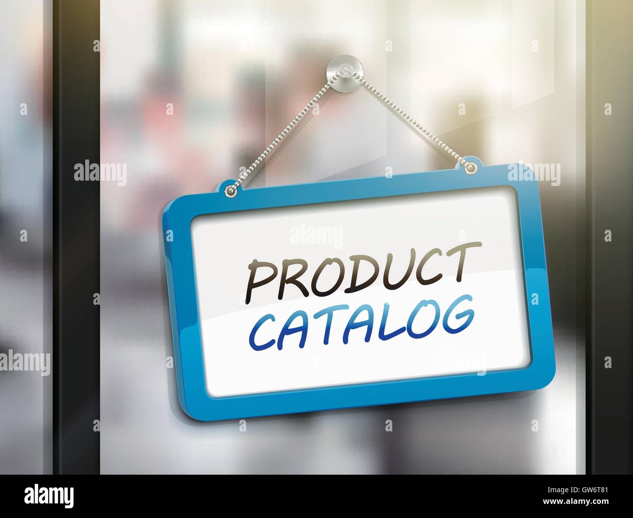 product catalog hanging sign, 3D illustration isolated on office glass ...