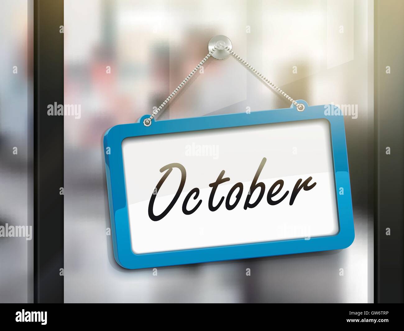 October hanging sign, 3D illustration isolated on office glass door ...
