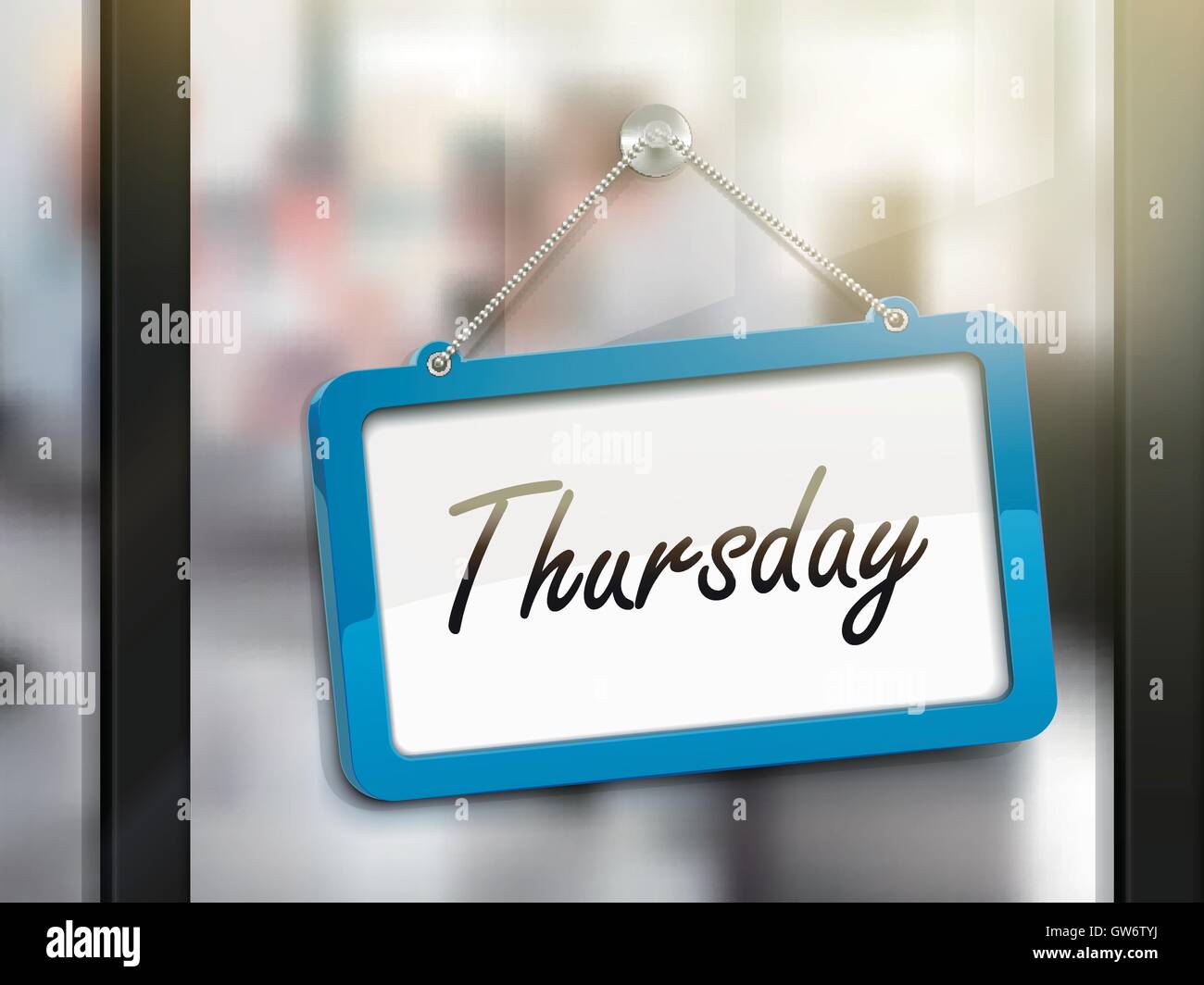 Thursday hanging sign, 3D illustration isolated on office glass door ...
