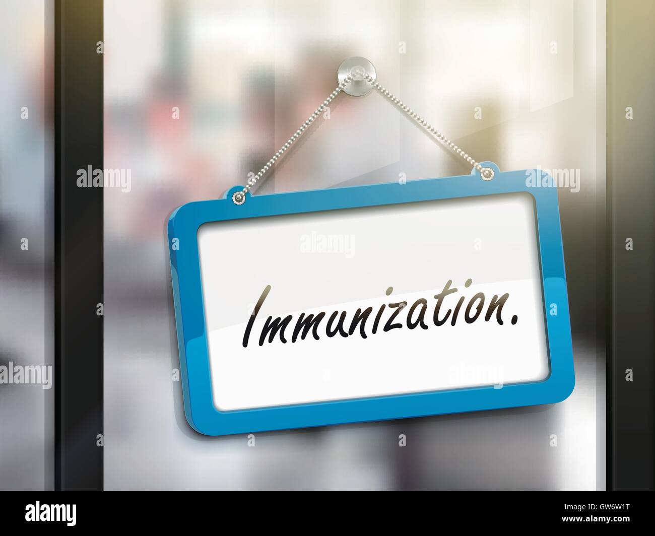 immunization hanging sign, 3D illustration isolated on office glass ...