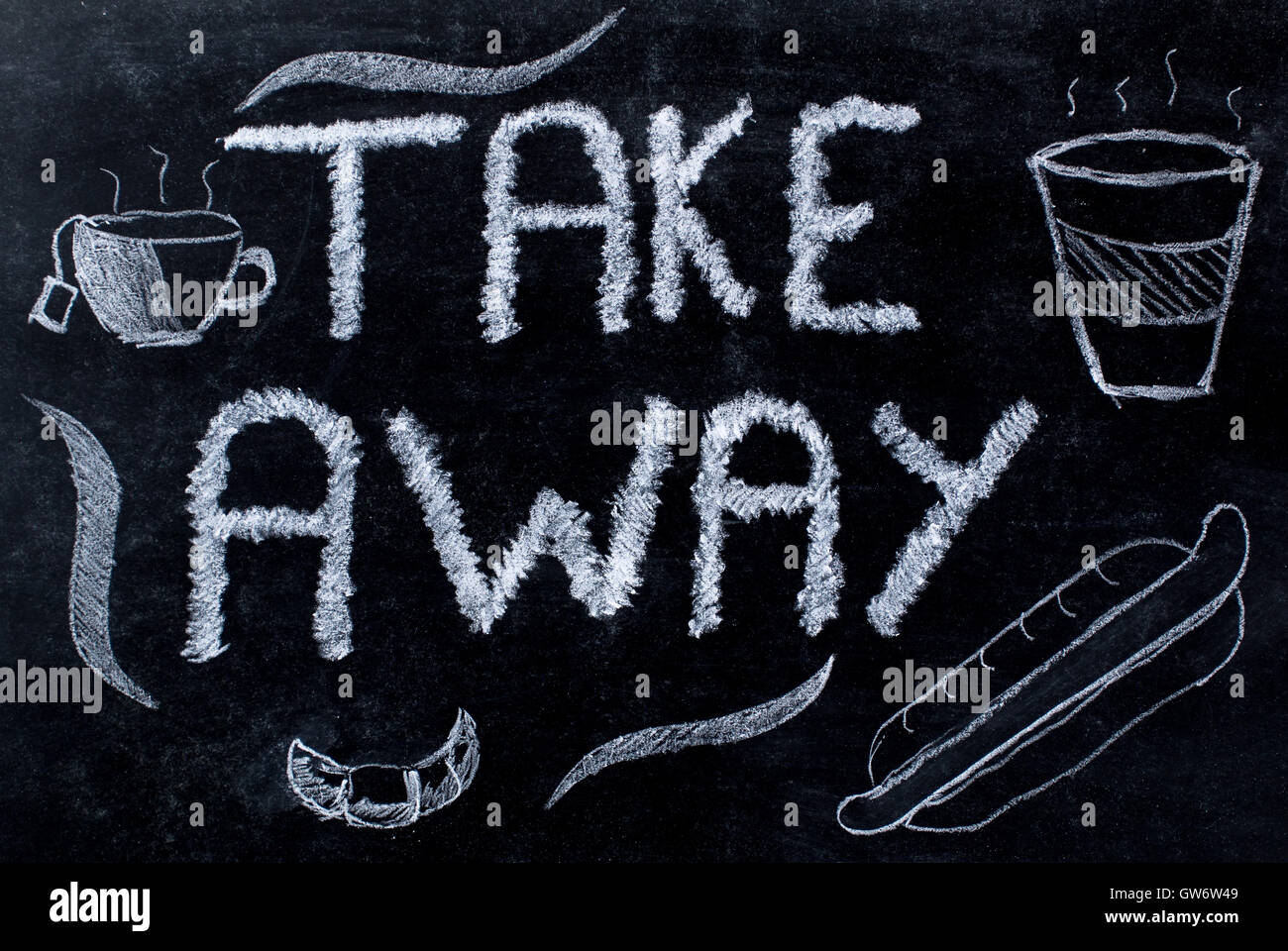 Take away advertisement written on black chalkboard background Stock ...