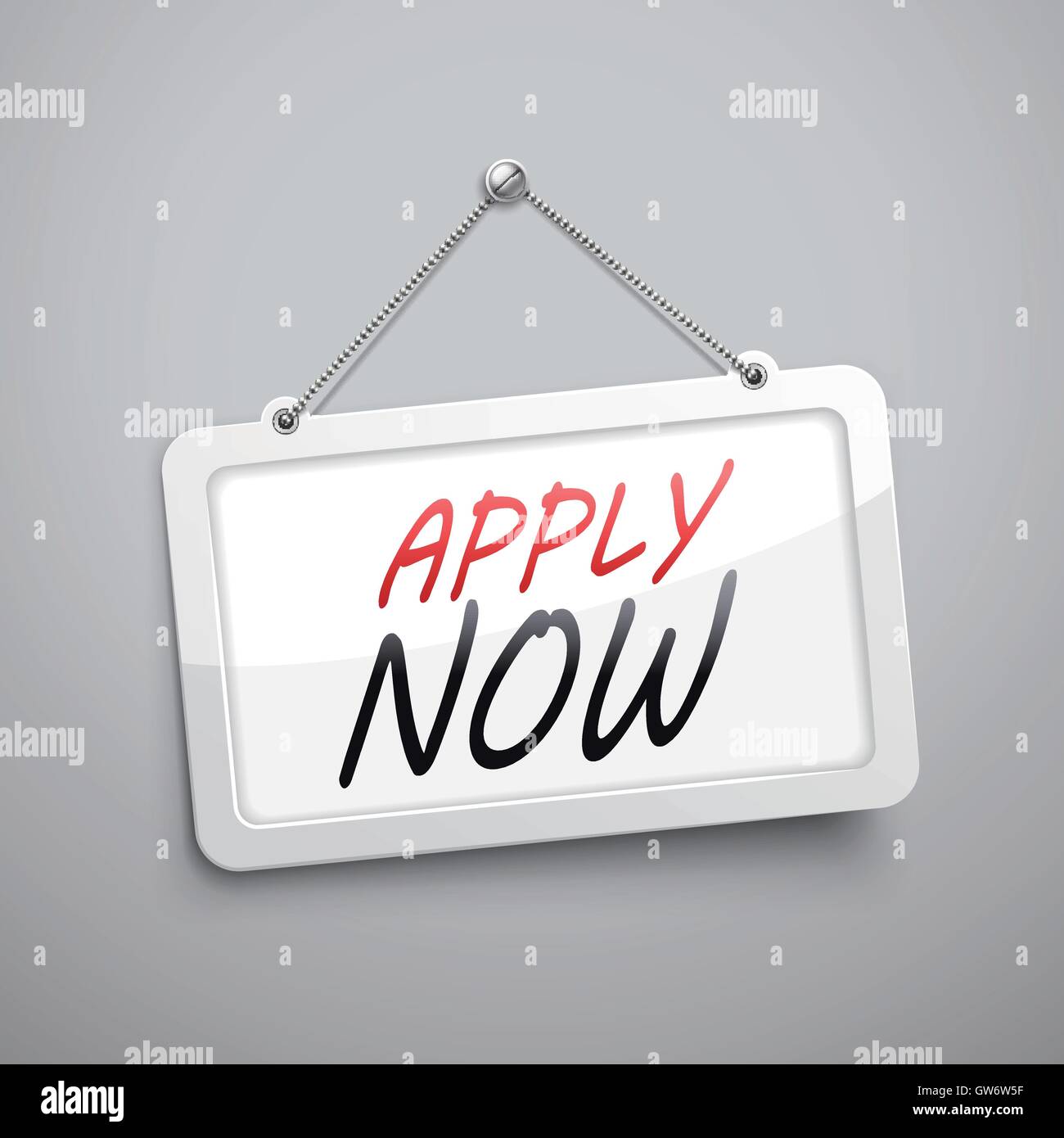 apply now hanging sign, 3D illustration isolated on grey wall Stock ...