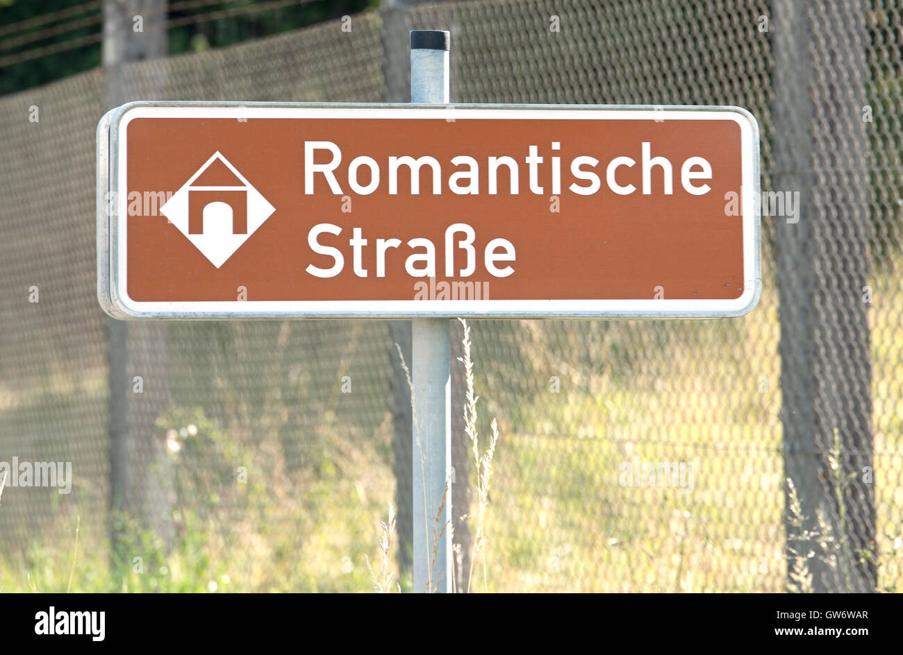 Romantic road sign at romantic Road in southern Germany Stock Photo - Alamy