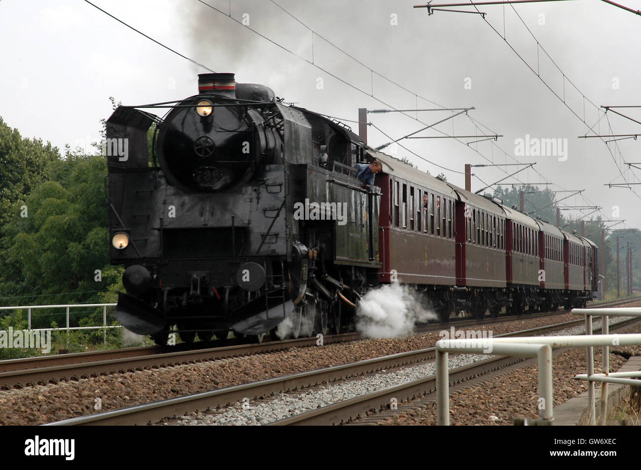 Steam train on the line, run by the Danish Railway Museum Stock Photo ...