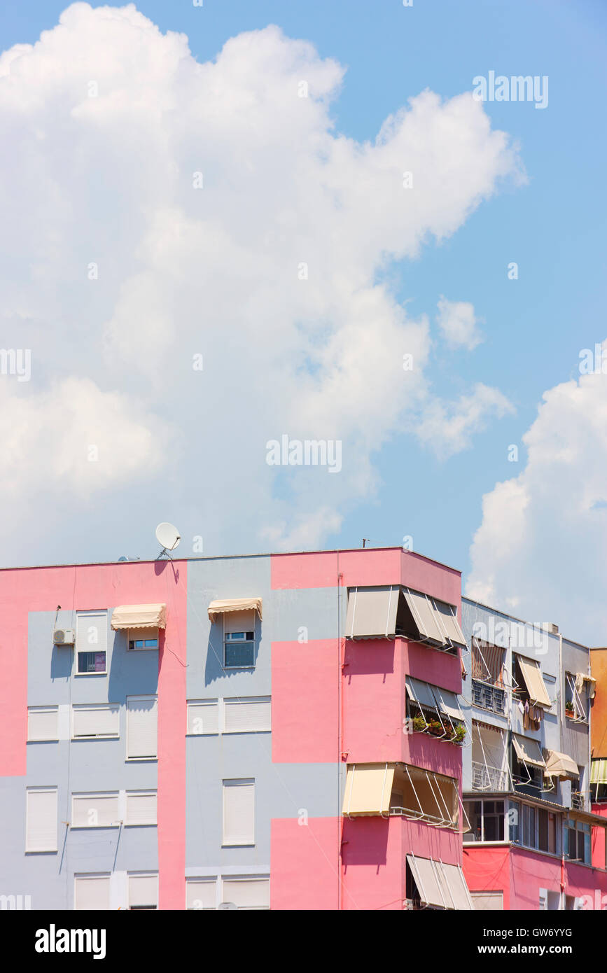 Colourfully painted apartment buildings in central Tirana Stock Photo ...