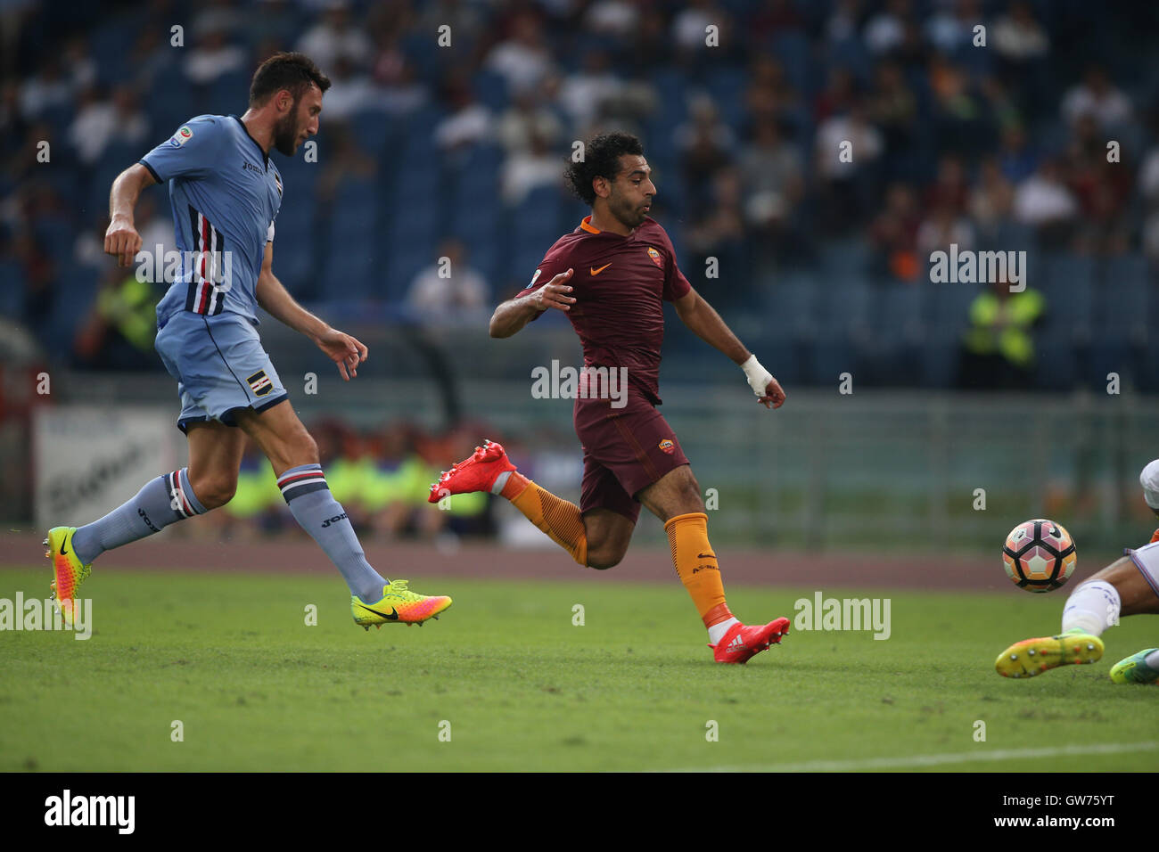 Rome, Italy. 11th Sep, 2016. Mohamed Salah in action during the italian ...