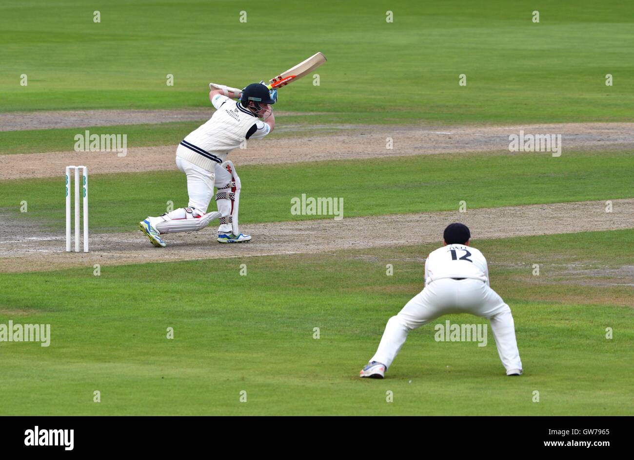 Manchester, UK. 12th September 2016. Sam Robson (Middlesex) drives to ...