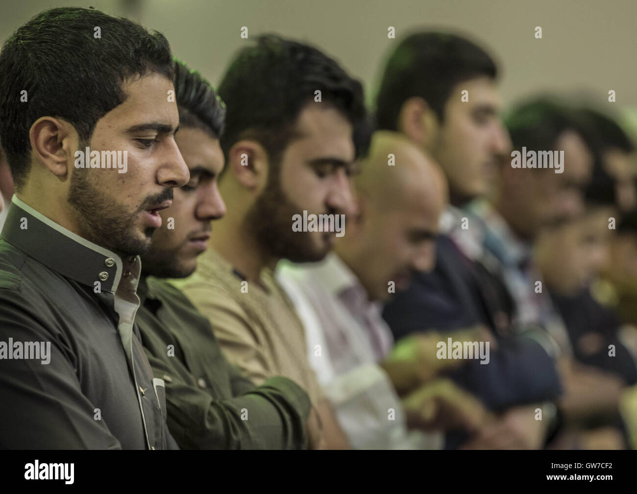 Erbil, Erbil Governorate, Iraq. 12th Sep, 2016. Muslim men are praying ...