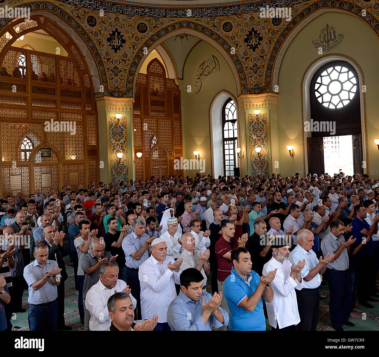 Baku, Azerbaijan. 12th Sep, 2016. People pray at a mosque in Baku ...