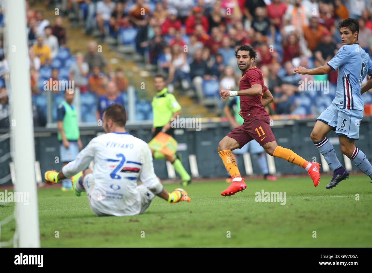 Stadium Olimpico, Rome, Italy. 11th Sep, 2016. Mohamed Salah gets his ...