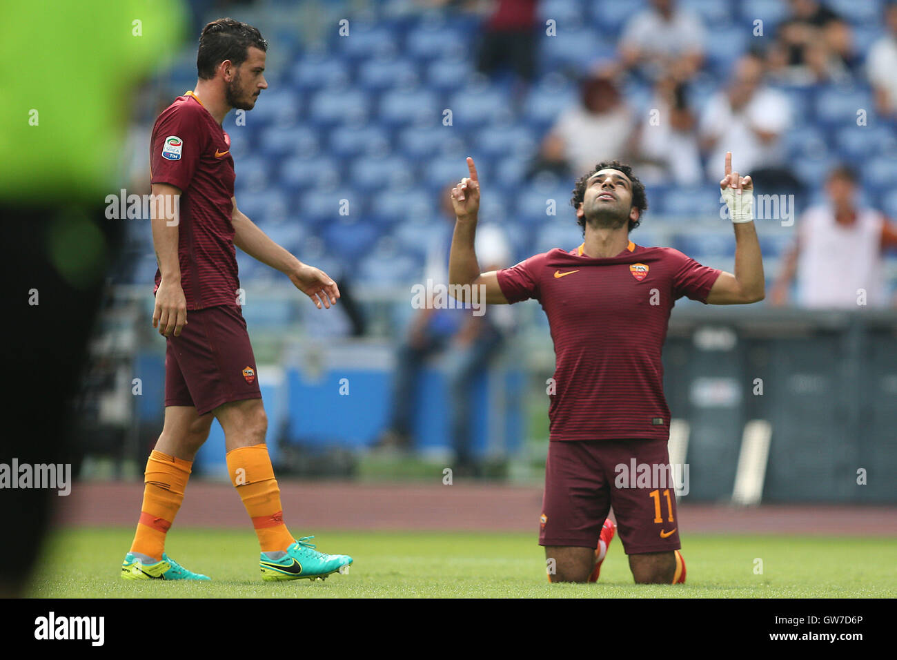 Stadium Olimpico, Rome, Italy. 11th Sep, 2016. Mohamed Salah celebrates ...