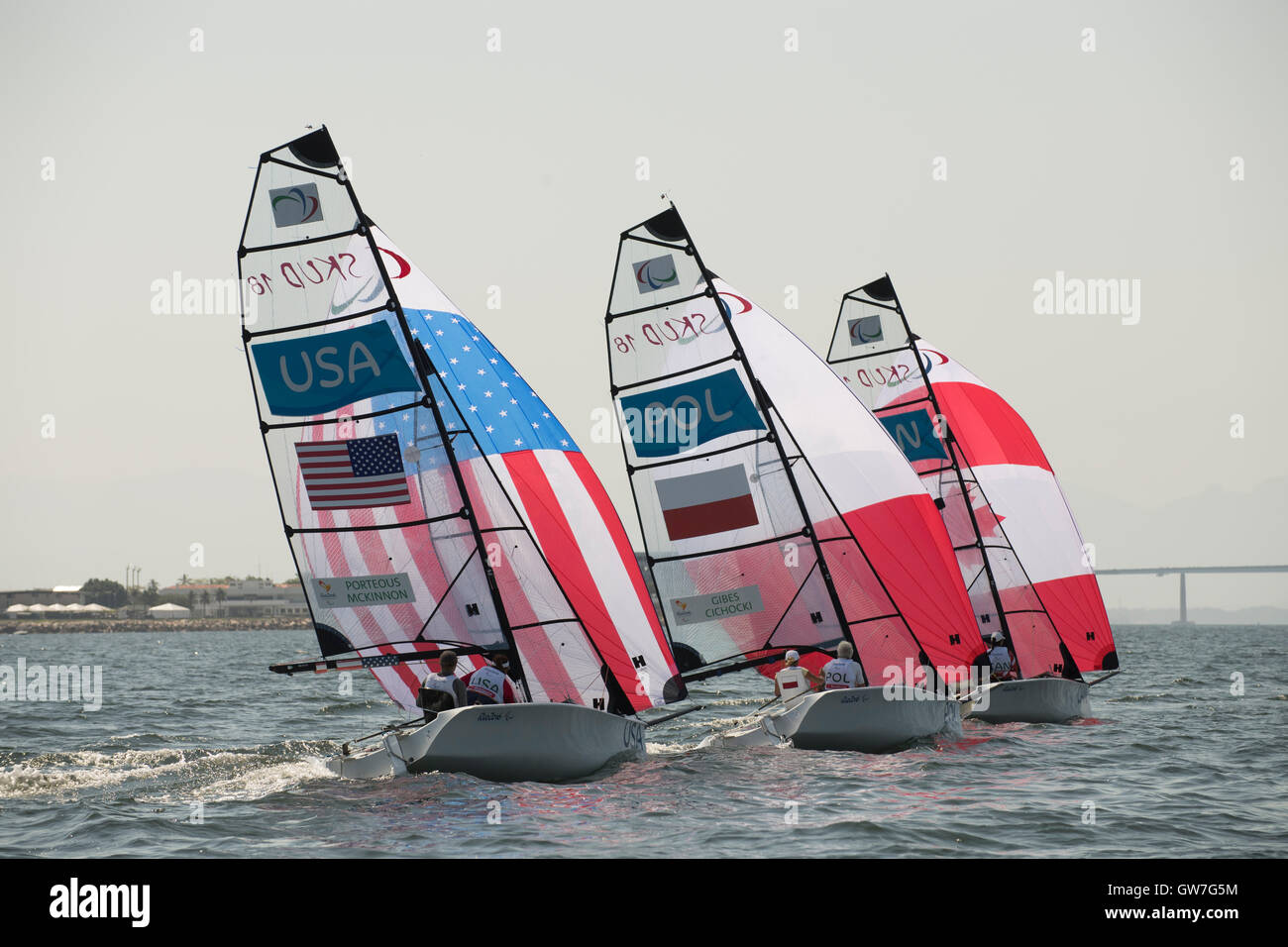 Spinnakers are out as 2-person SKUD18 class boats head downwind on ...
