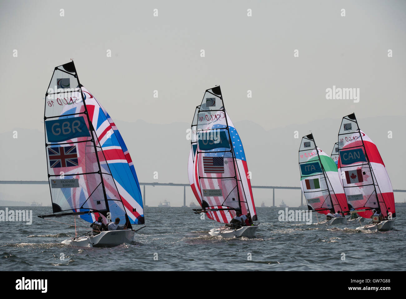 Spinnakers are out as 2-person SKUD18 class boats head downwind on ...