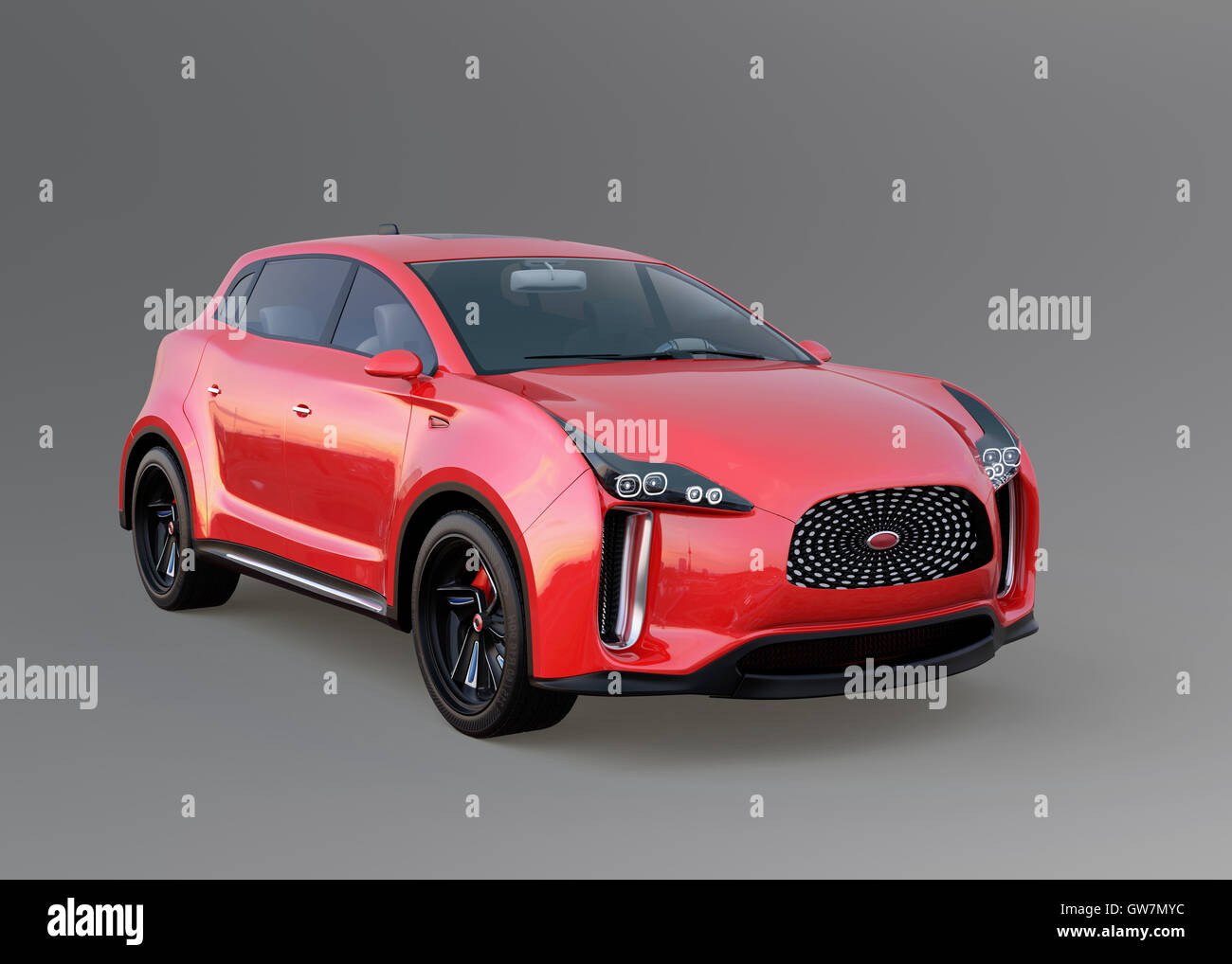 Red electric SUV concept car isolated on gray background. 3D rendering ...