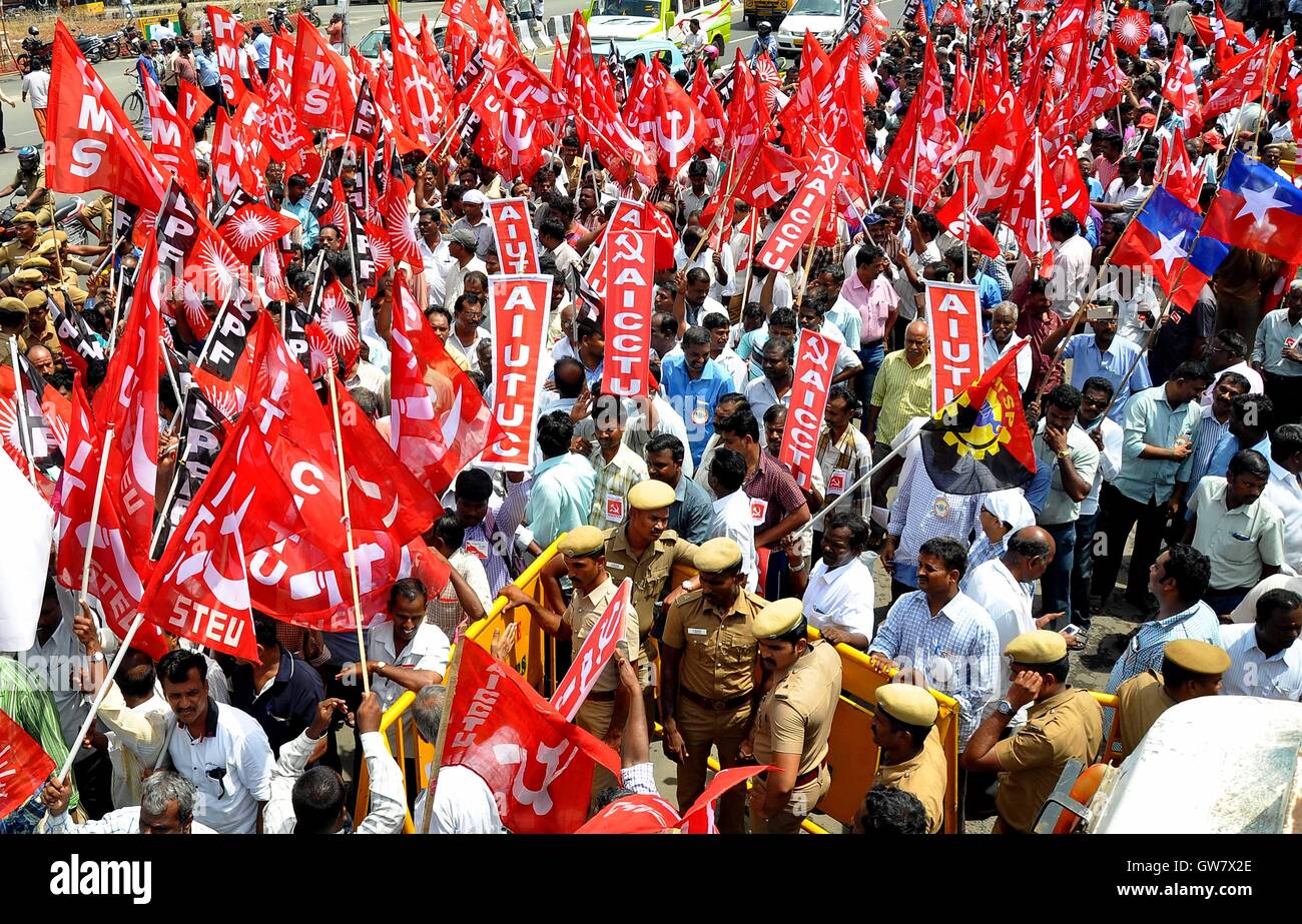 Trade union activists protest agitation demonstration during a ...