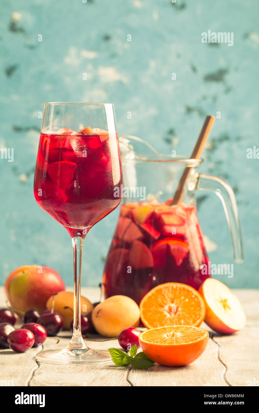Refreshing sangria or punch with fruit Stock Photo - Alamy