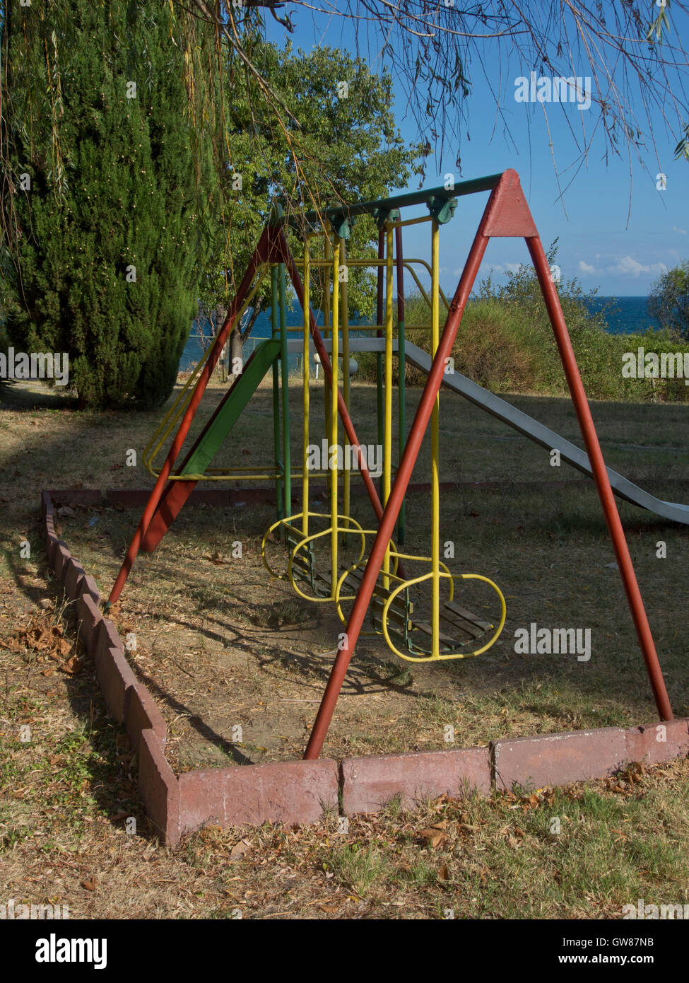 Run down playground in an old Communist era resort hotel on the Black ...