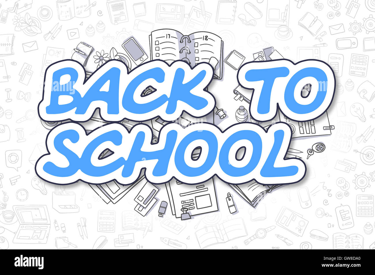 Back school cartoon blue word Cut Out Stock Images & Pictures - Alamy