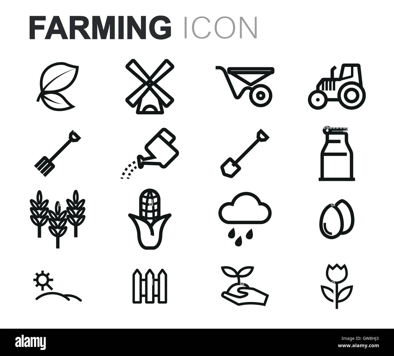 Vector black line farming icons set Stock Vector Image & Art - Alamy