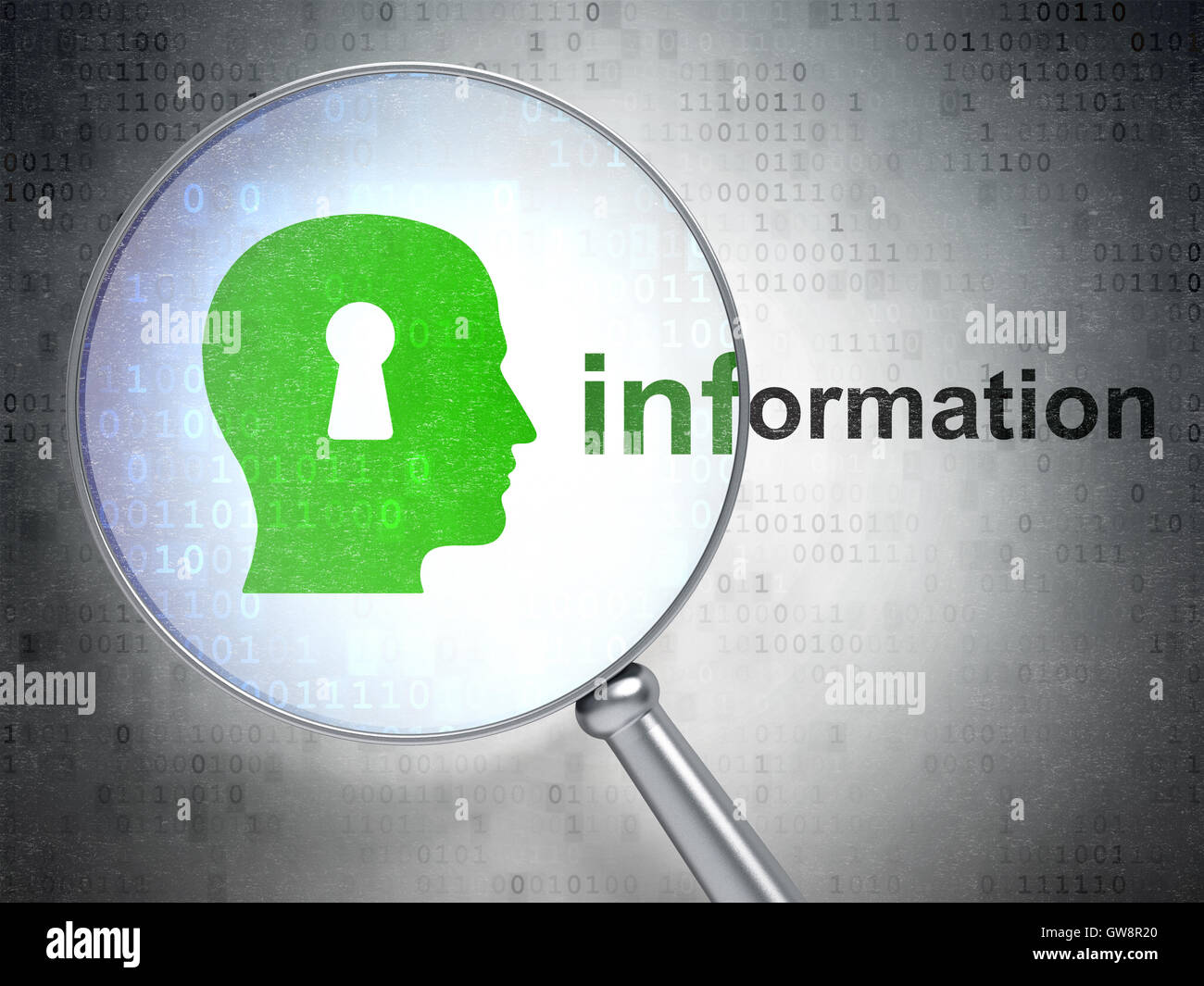 Data concept: Head With Keyhole and Information with optical gla Stock ...