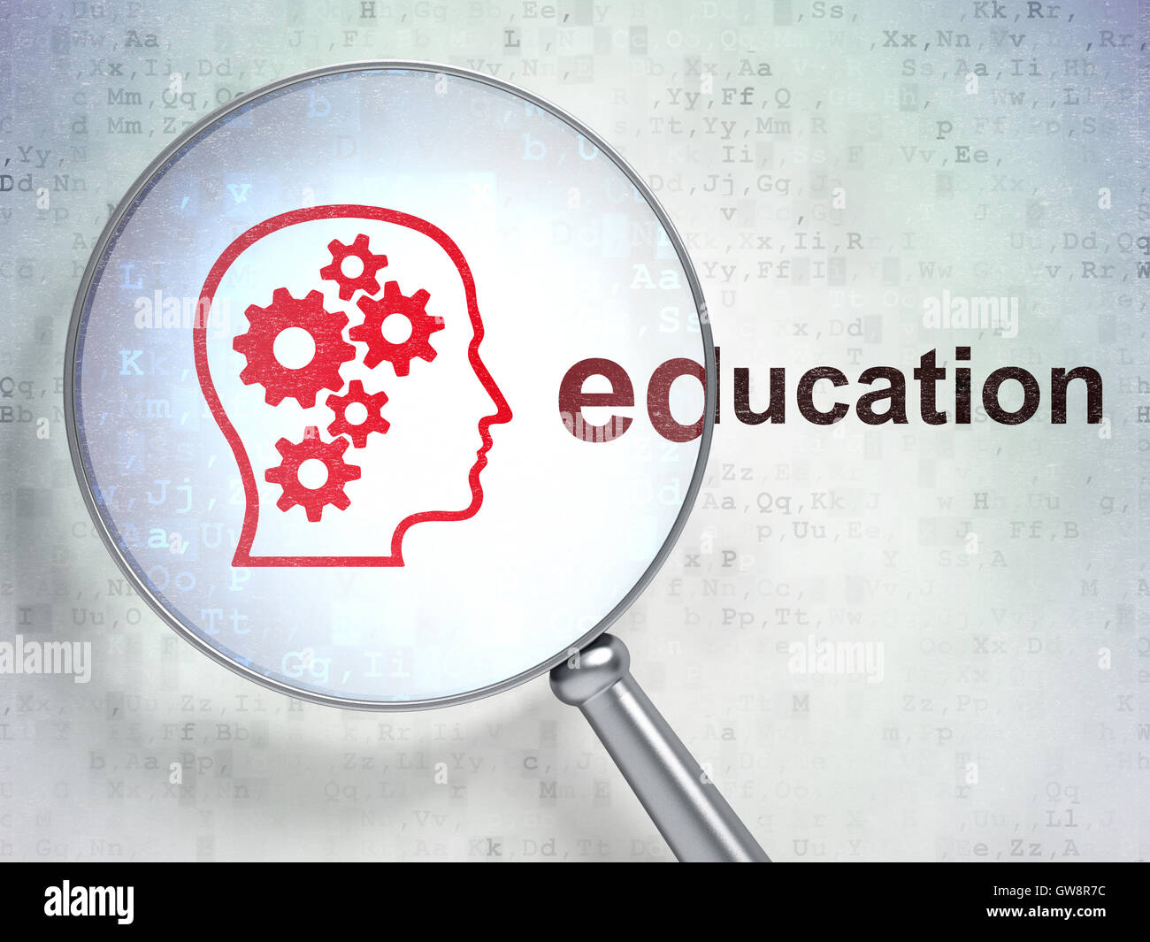 Education concept: Head With Gears and Education with optical gl Stock ...