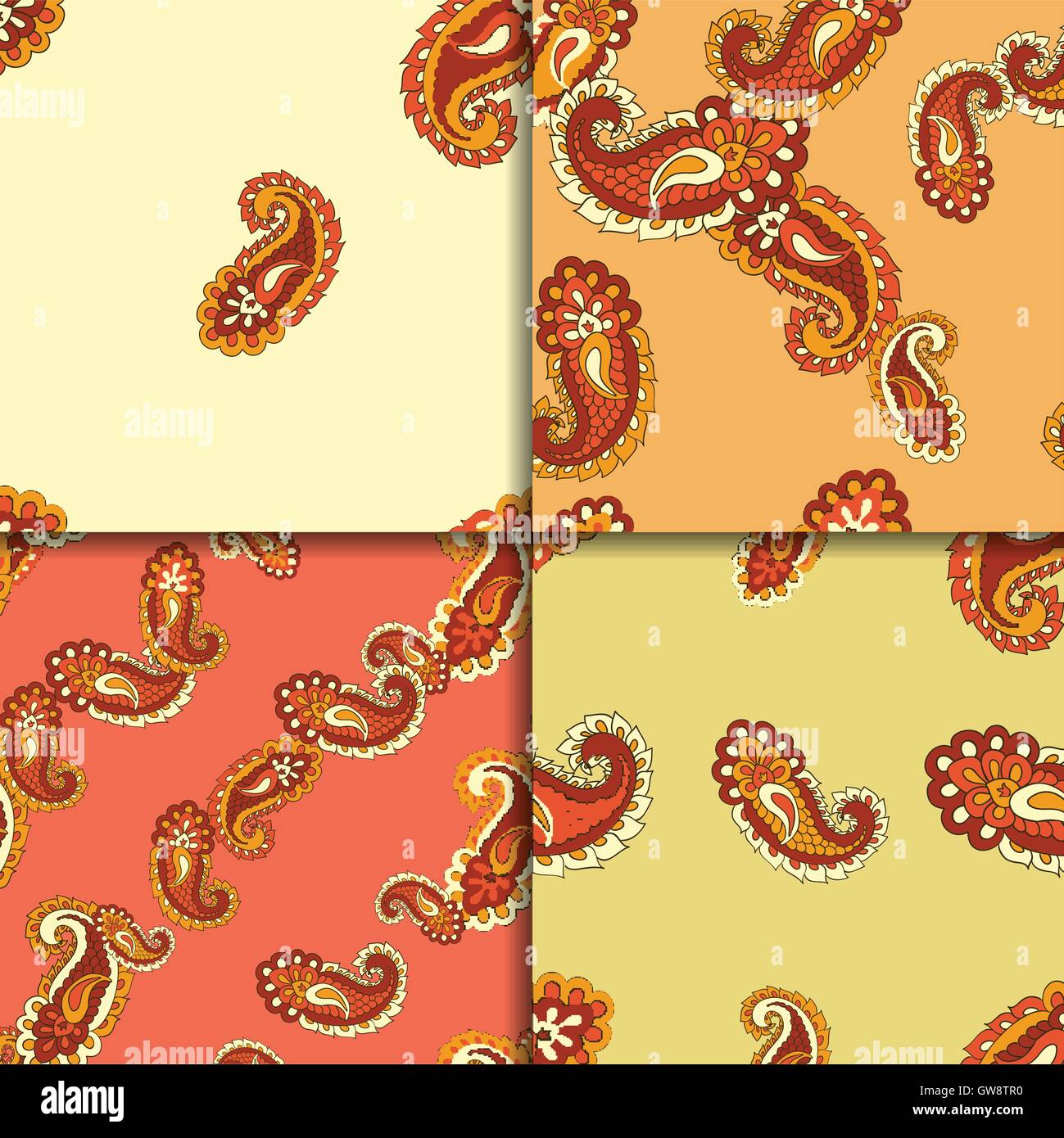 Vector illustration of seamless paisley pattern set Stock Vector Image ...