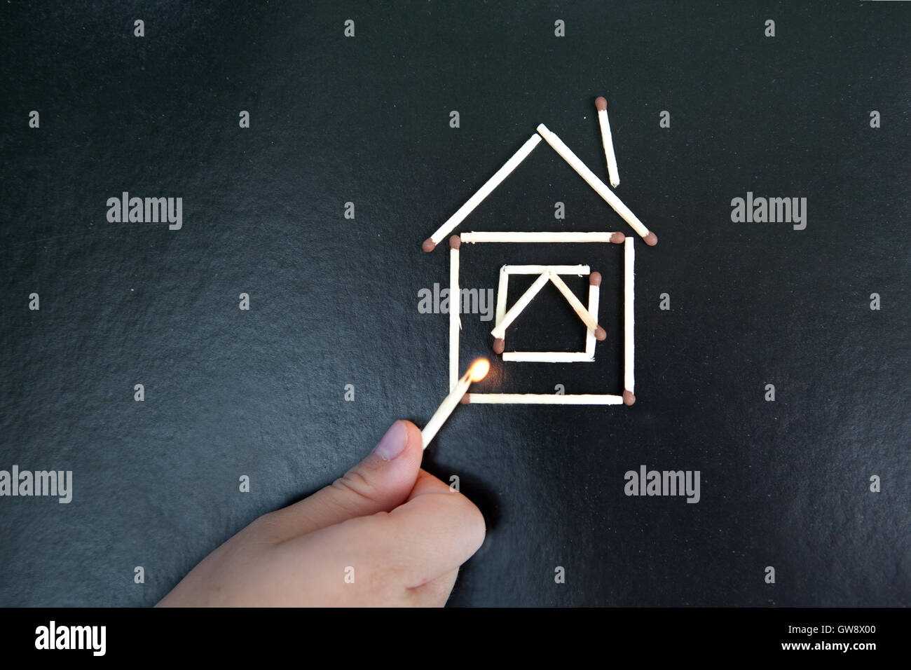 Burning wooden house model hi-res stock photography and images - Alamy