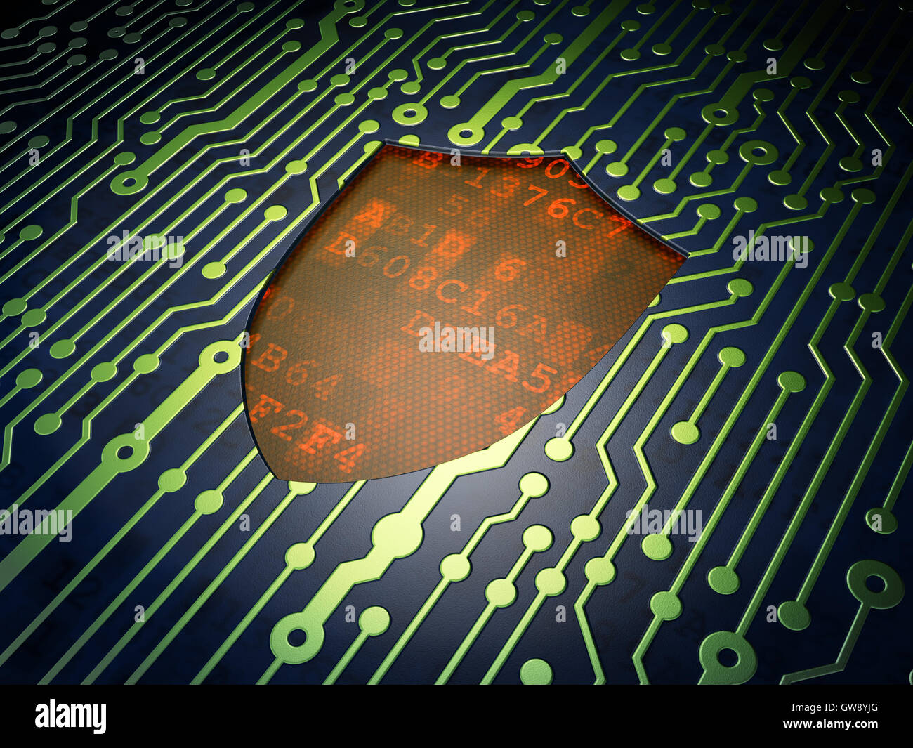 Safety concept: Shield on circuit board background Stock Photo - Alamy