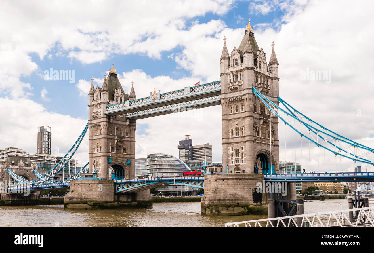 Red London bus on Tower Bridge, London, UK Stock Photo - Alamy