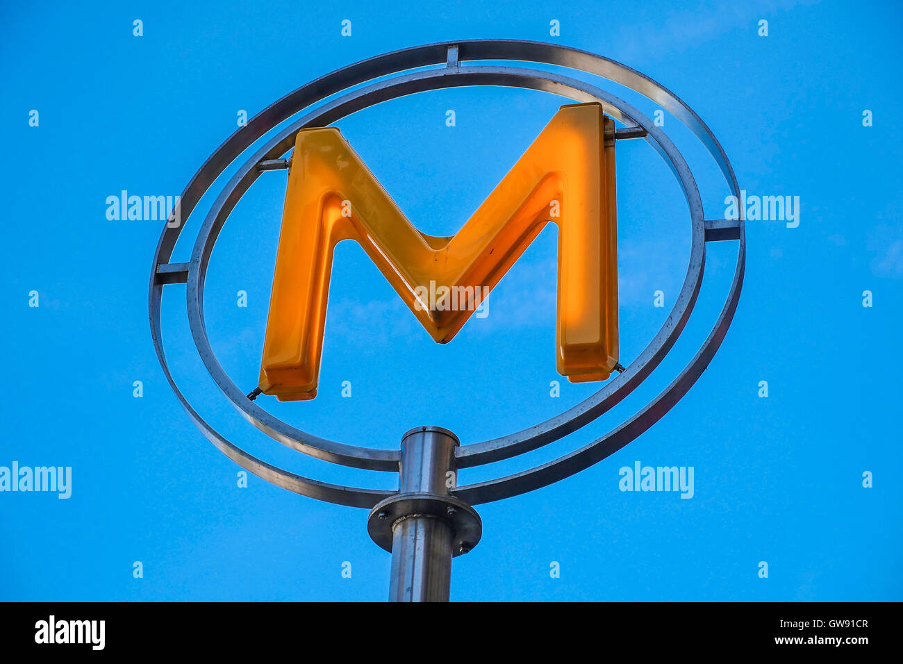 Paris, France - Modern metro station sign. Subway train entrance Stock ...