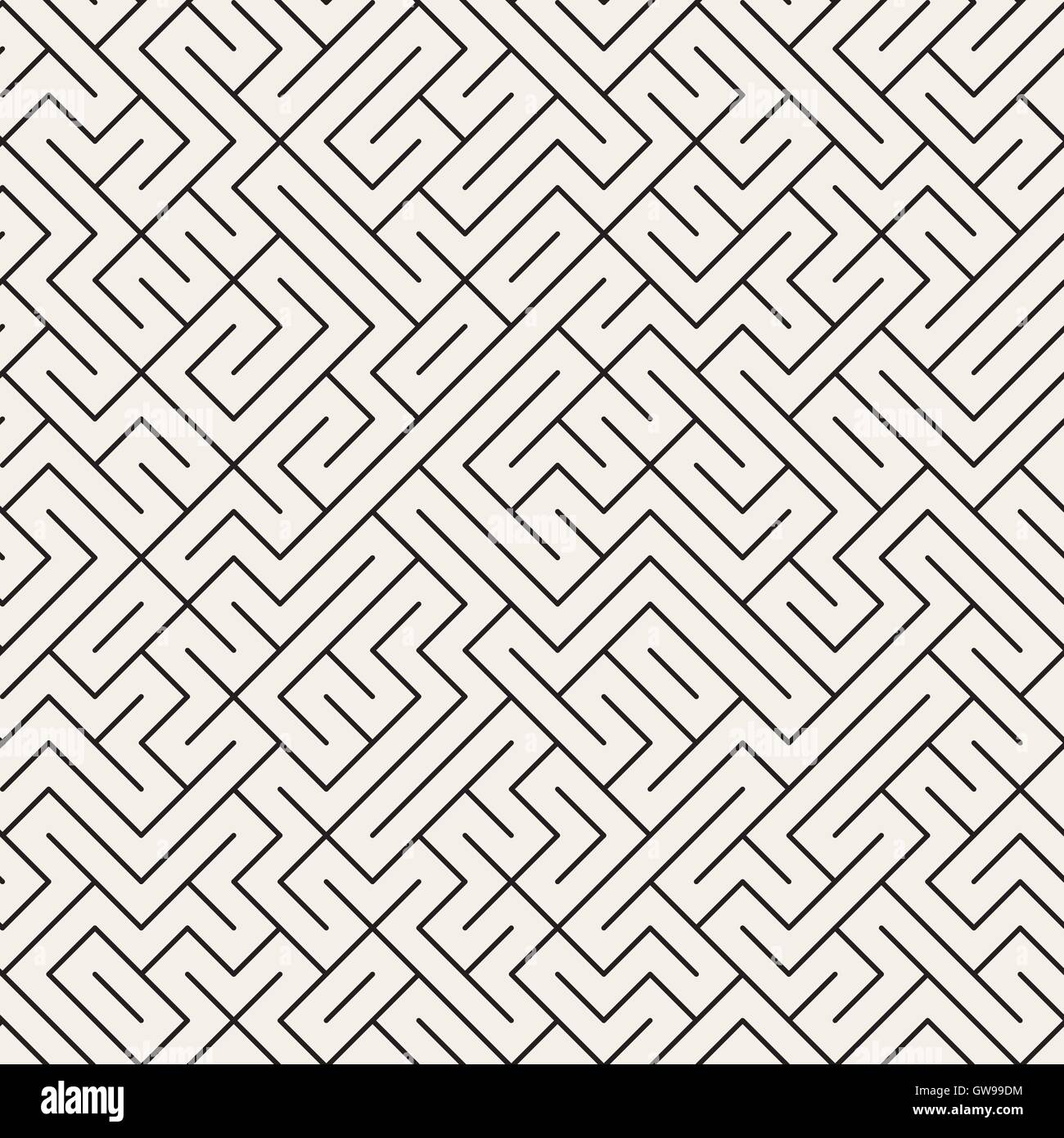 Vector Seamless Black and White Thin Lines Irregular Maze Pattern Stock ...