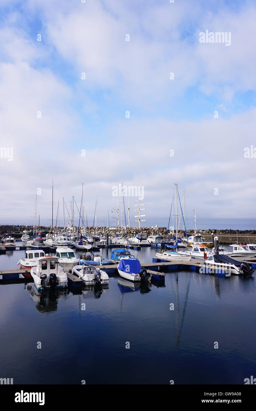 Ballycastle marina, Northern Ireland on a calm summers day Stock Photo ...