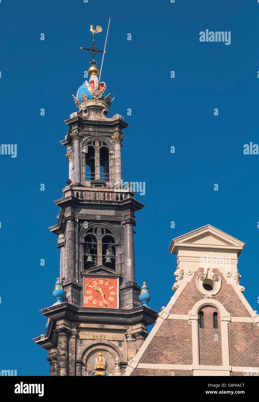 The Westerkerk Tower, an 85 metre high bell tower attached to Amsterdam ...