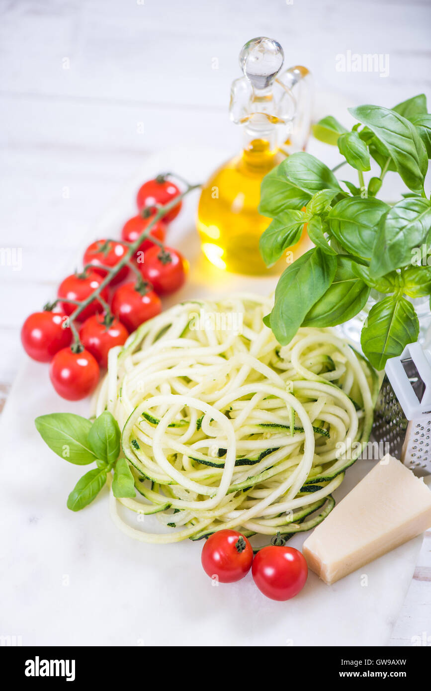Vegetable alternative to spaghetti pasta, courgette spaghetti Stock ...