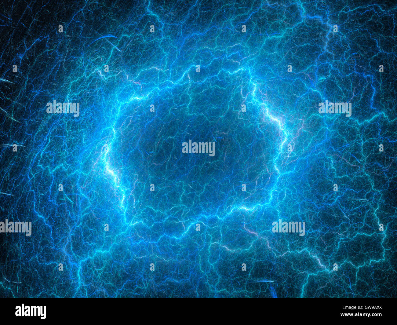 Blue glowing high voltage lightning in space fractal, computer ...