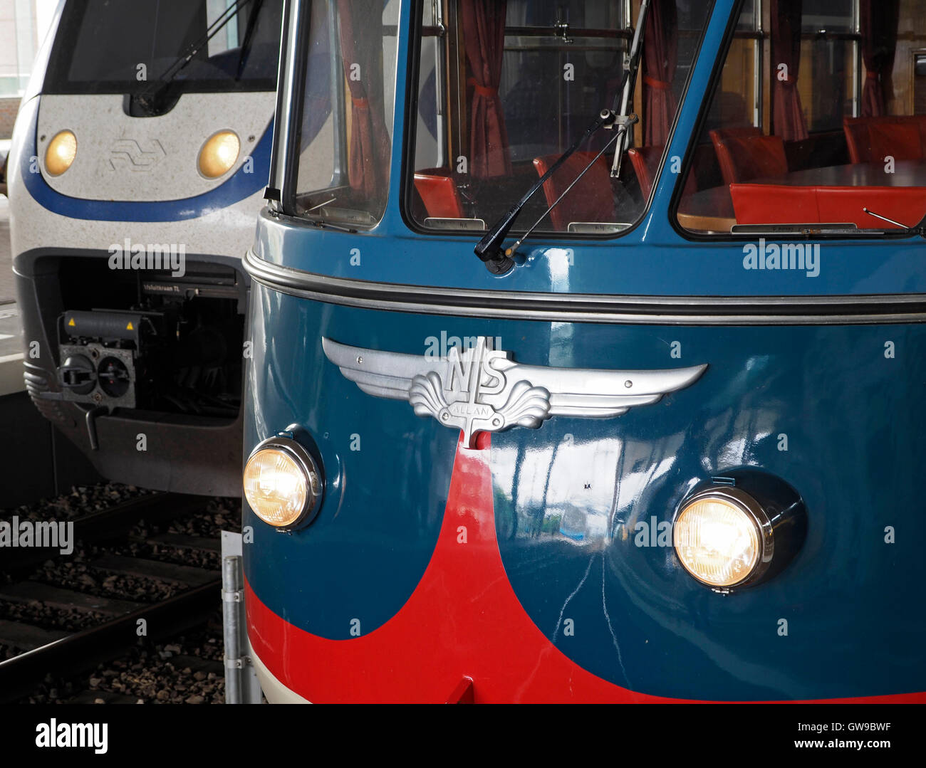 Different NS trains from different times, Breda, Netherlands. The front ...