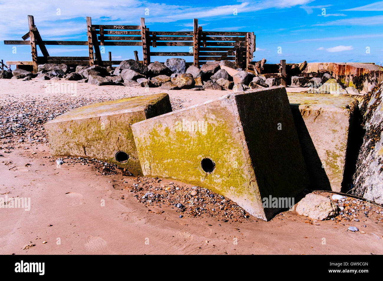 Different types of sea defence on Norfolk coast Stock Photo - Alamy