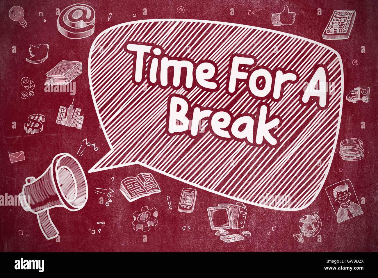 Time For A Break - Cartoon Illustration on Red Chalkboard Stock Photo ...