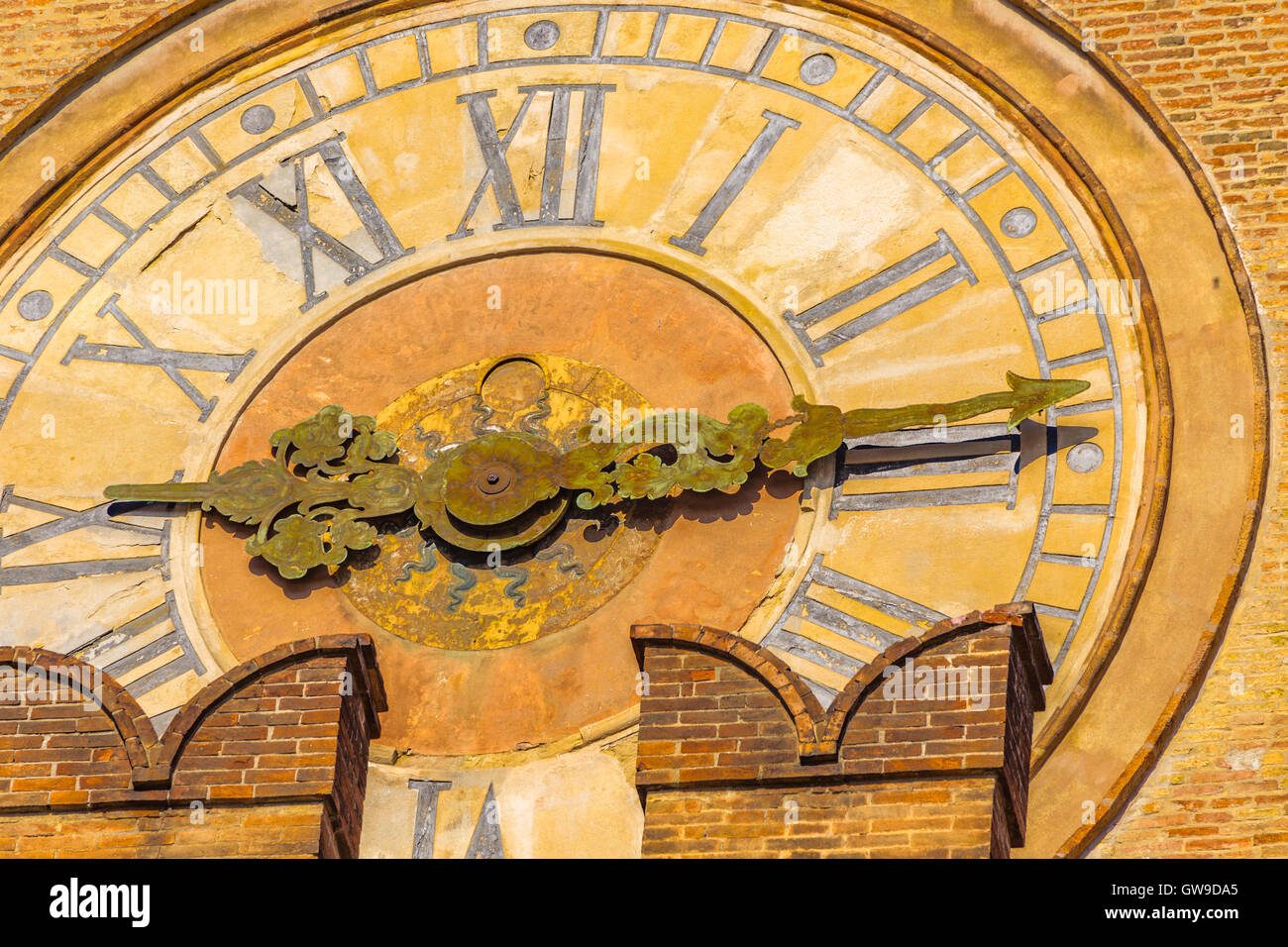 the hands of an eighteenth-century clock in brick tower Stock Photo - Alamy