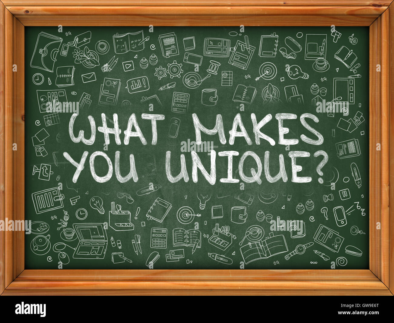 Hand Drawn What Makes You Unique on Green Chalkboard Stock Photo - Alamy