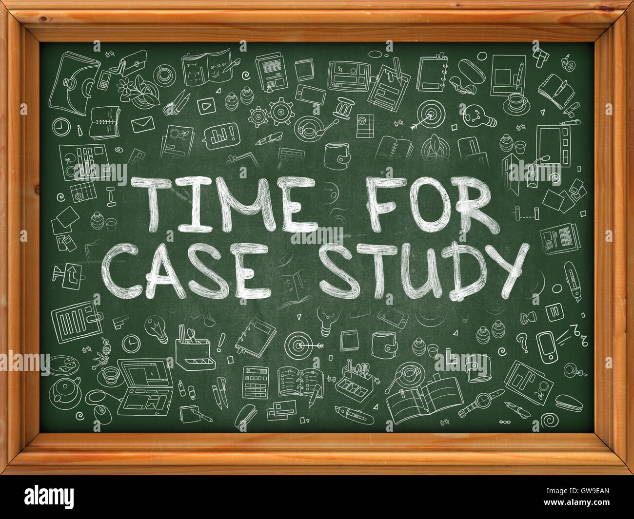 Green Chalkboard with Hand Drawn Time for Case Study Stock Photo - Alamy