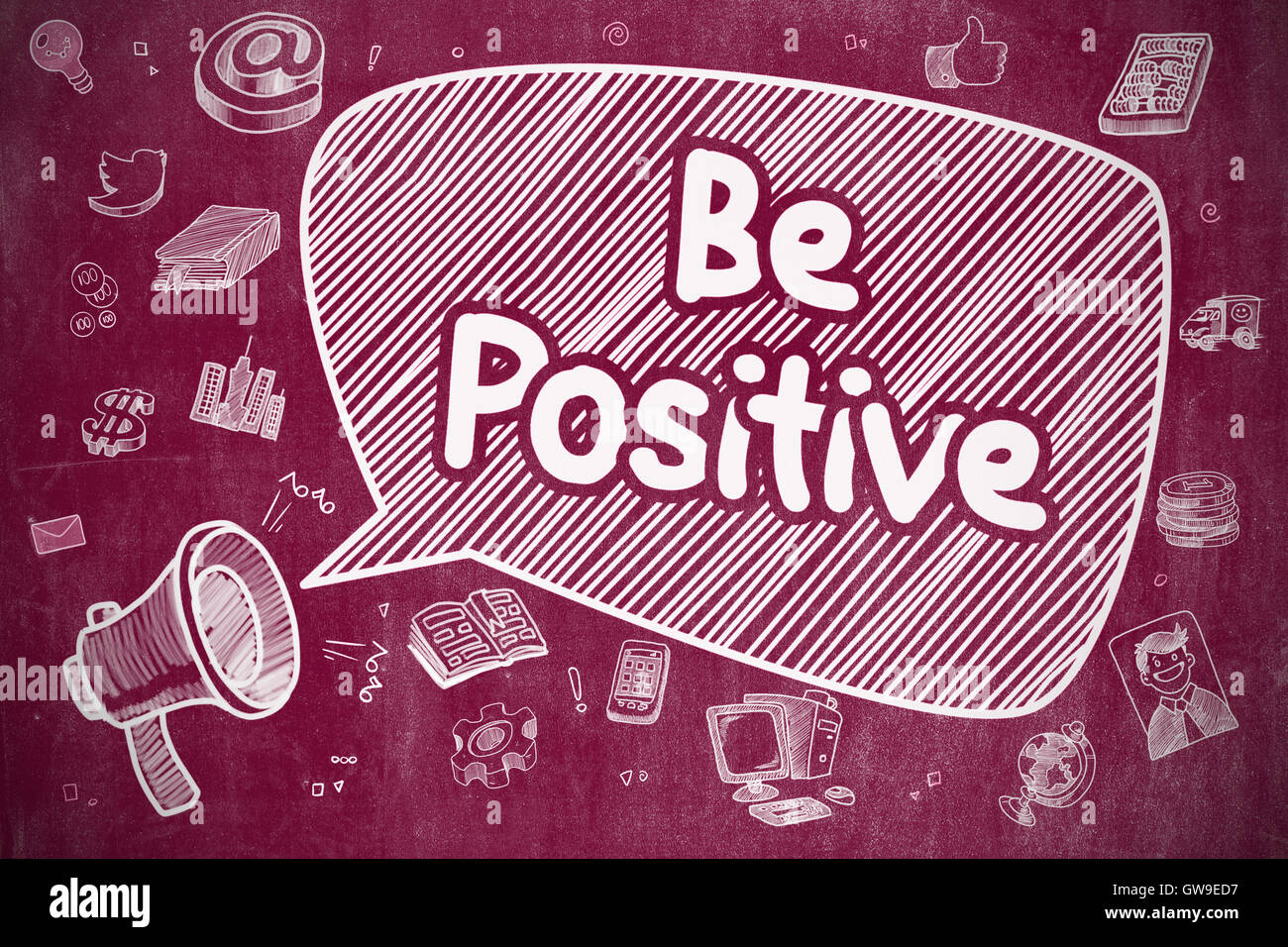 Be Positive - Doodle Illustration on Red Chalkboard Stock Photo - Alamy