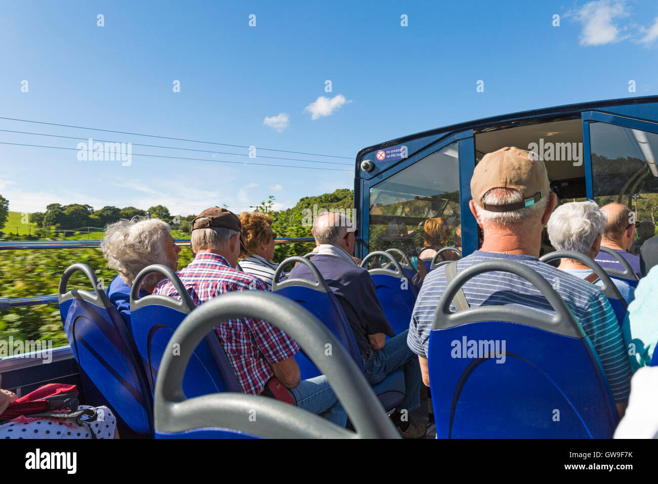 Passengers on open top no 50 Breezer bus from Bournemouth to Swanage ...