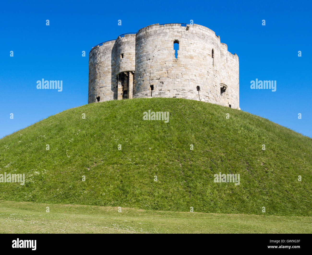 The ruins of Clifford's Tower, the keep of York Castle. The interior ...