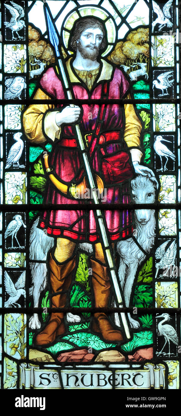 Cley next the Sea, Norfolk. St. Hubert, stained glass window by J ...