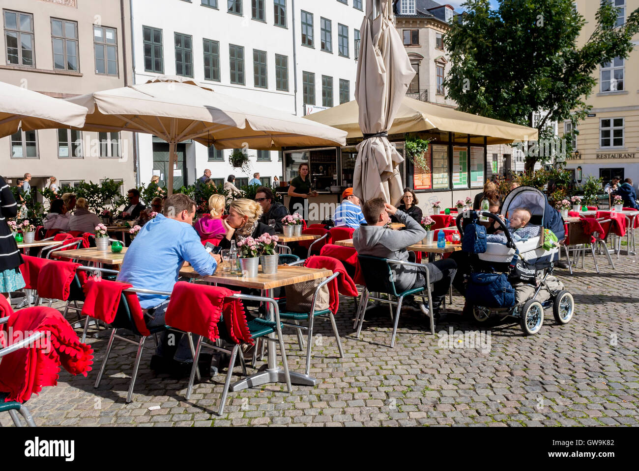 Copenhagen, Denmark, People Sharing Meals outside Terrace on Town ...