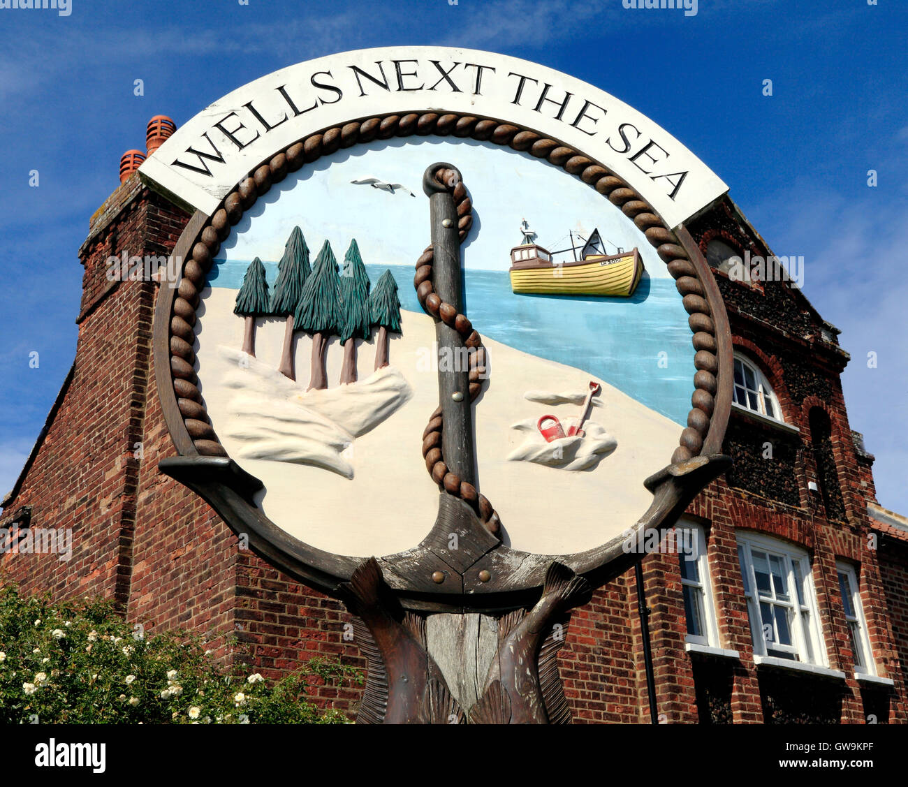 Wells next the Sea, Norfolk, coastal town sign, England UK Stock Photo ...