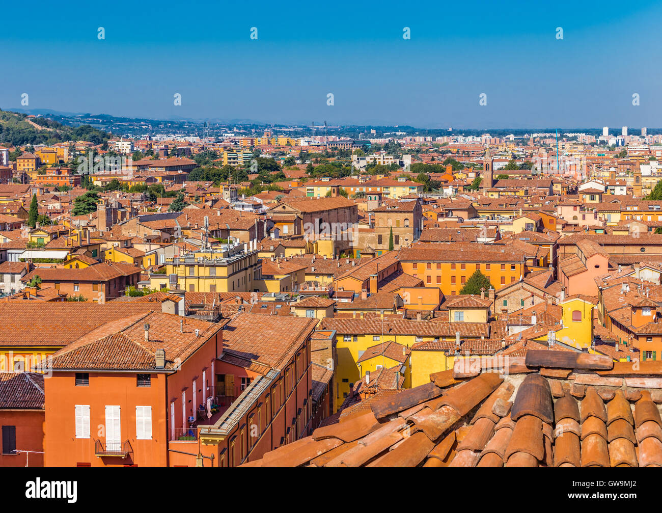 panoramic view of rooftops and buildings in Bologna, Italy Stock Photo ...