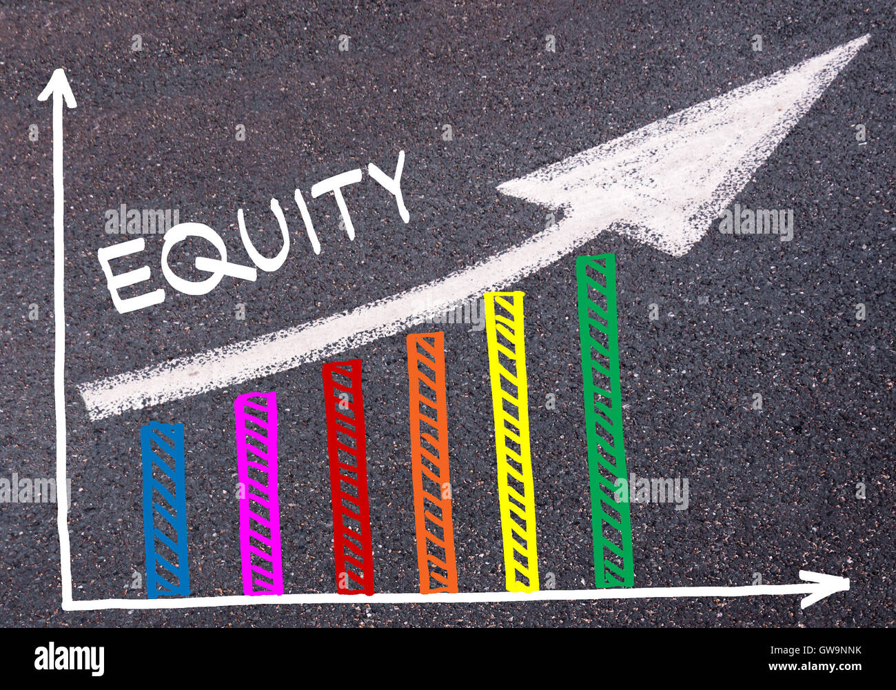 Colorful graph drawn over tarmac and word EQUITY with directional arrow ...